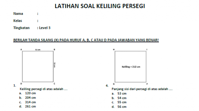 Soal Keliling Persegi – Bimbel Brilian