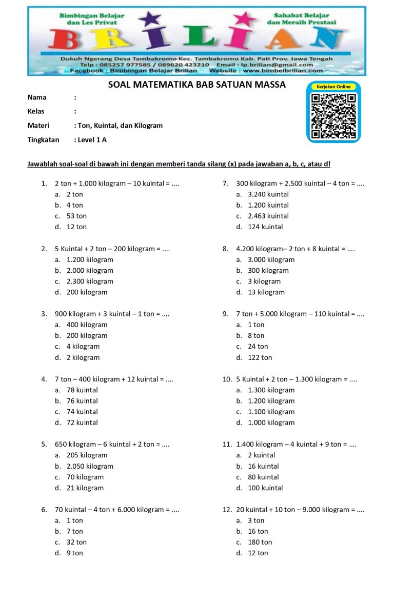 Kumpulan Soal Matematika Bab Ton Kuintal Dan Kilogram Bimbel Brilian kumpulan-soal-matematika-bab-ton-kuintal-dan-kilogram-bimbel-brilian