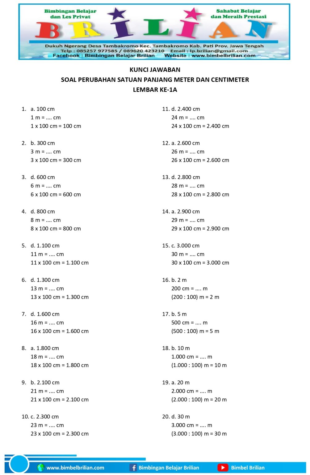 Kumpulan Soal Mengubah Satuan M Dan Cm Kelas 4 SD Kurikulum Merdeka Kumpulan Soal Mengubah Satuan M Dan Cm Kelas 4 SD Kurikulum Merdeka
