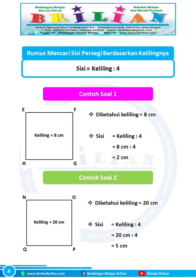 Rumus Lengkap Persegi dan Contoh Soal – Bimbel Brilian