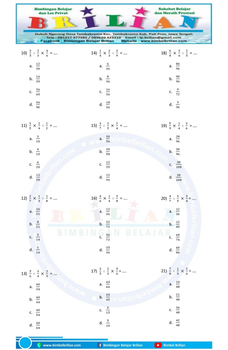 Kumpulan Soal Campuran Perkalian Pembagian Pecahan Biasa dan Kunci ...