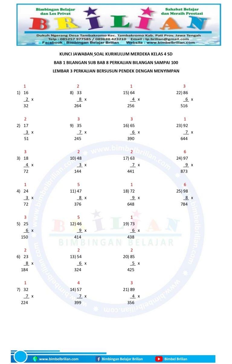 Download Soal Perkalian Bersusun Pendek Kelas 4 SD Lembar 3 – Bimbel ...
