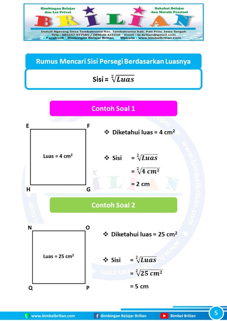 Rumus Cara Mencari Sisi Persegi yang Diketahui Luasnya dan Contoh Soal ...