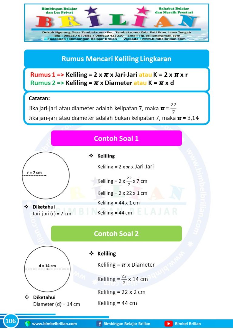 Rumus Mencari Keliling Lingkaran dengan Jari-Jari dan Diameter – Bimbel ...