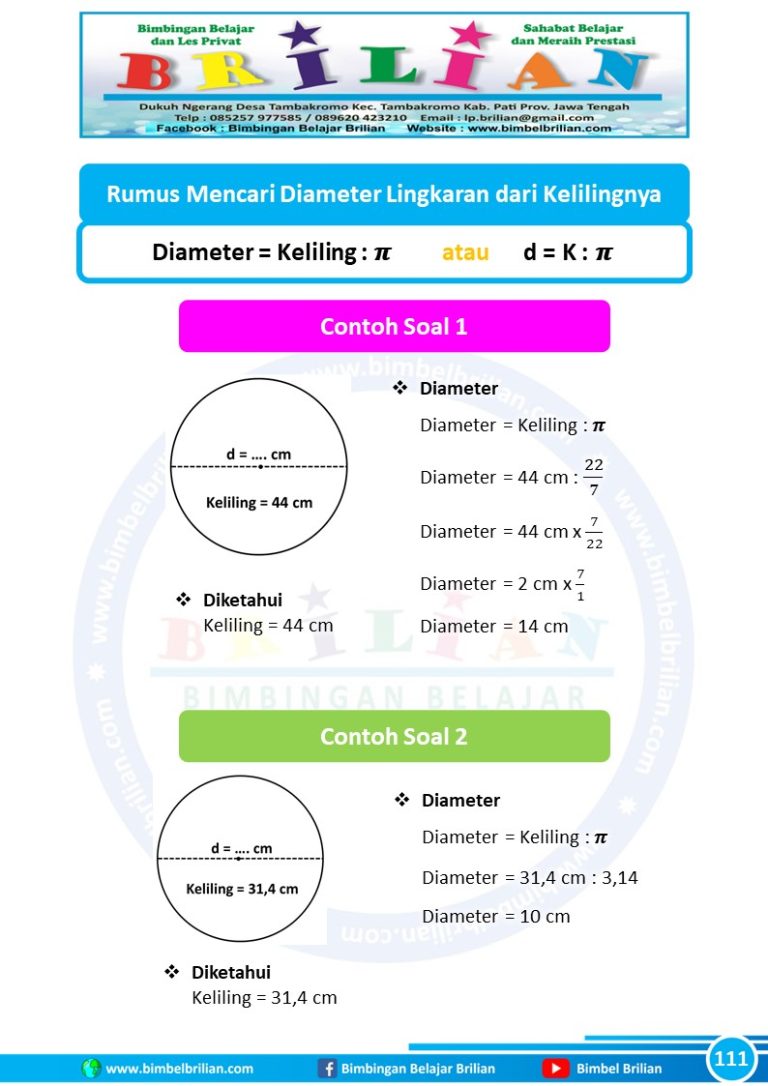 Rumus Mencari Diameter Lingkaran yang Diketahui Kelilingnya – Bimbel ...