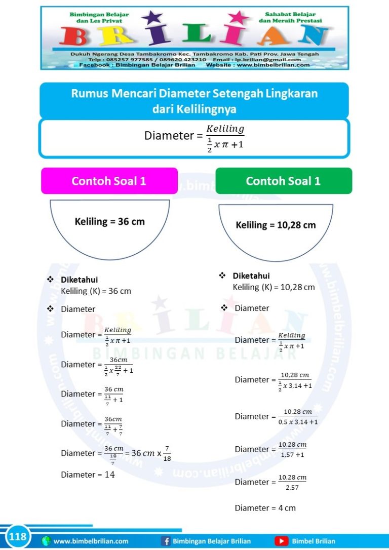 Rumus Cara Mencari Diameter Setengah Lingkaran yang Diketahui ...