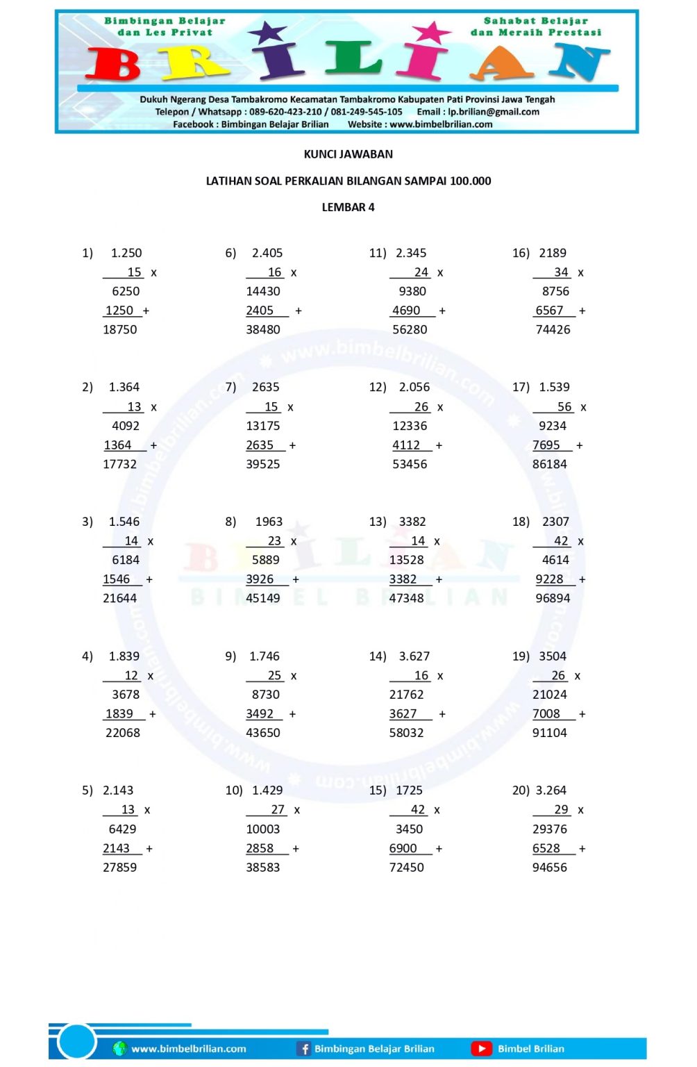 Soal Perkalian Bersusun Kelas 5 SD Ribuan Kali Puluhan Lembar 3 ...