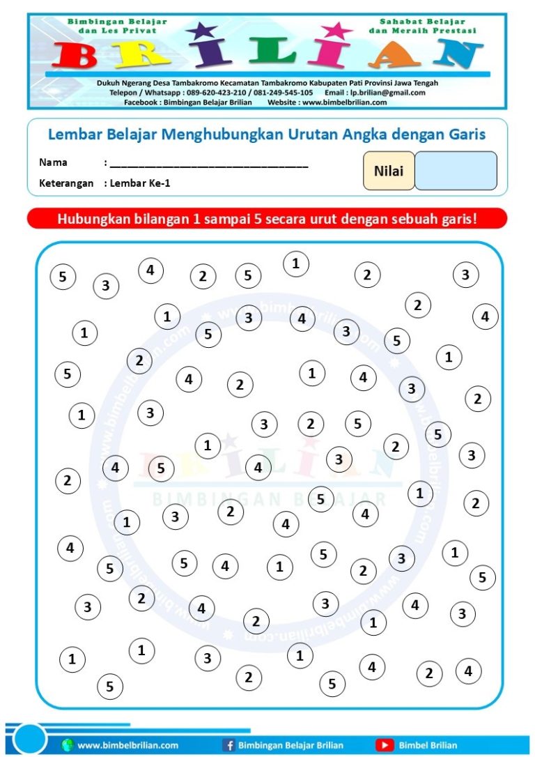Soal Paud dan TK Menghubungkan 5 Urutan Angka dengan Garis – Hitam ...