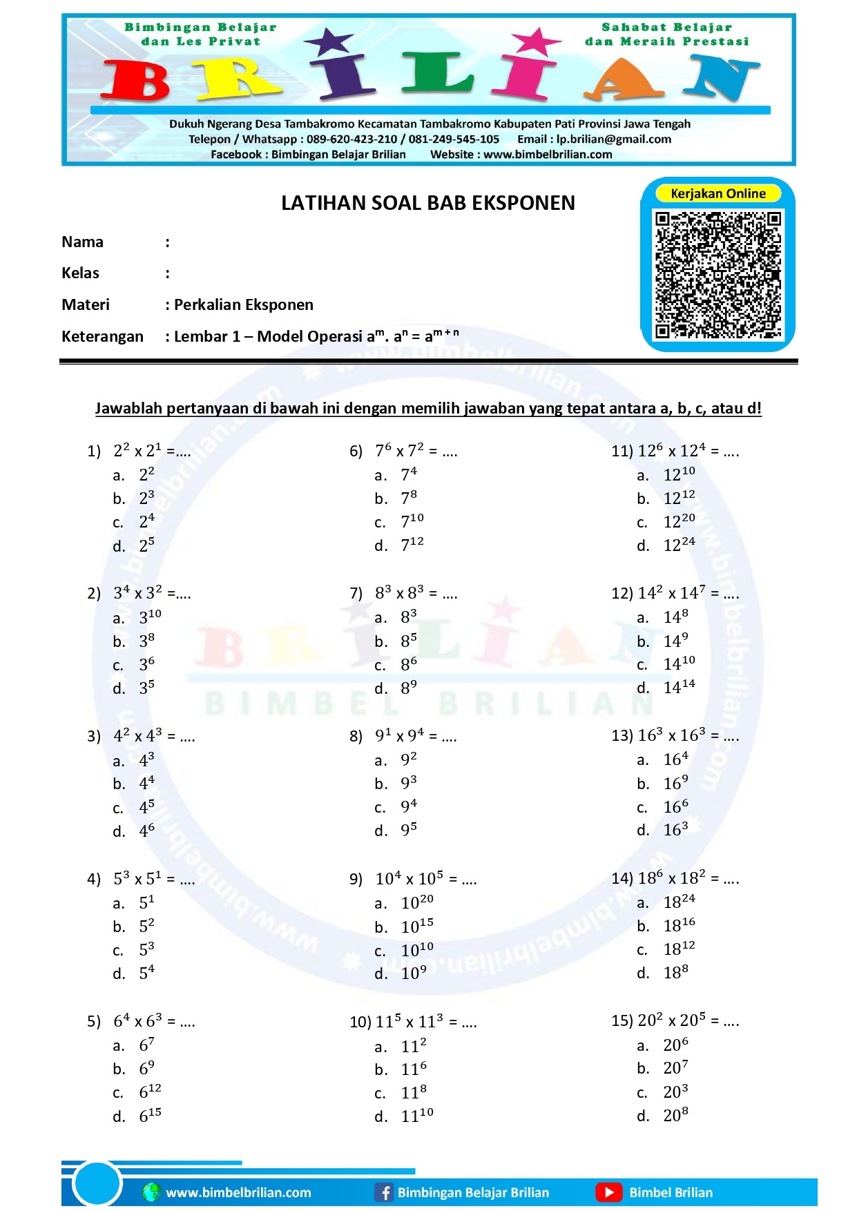 Kumpulan Soal Eksponen (Operasi Bilangan Pangkat) dan Kunci Jawaban ...