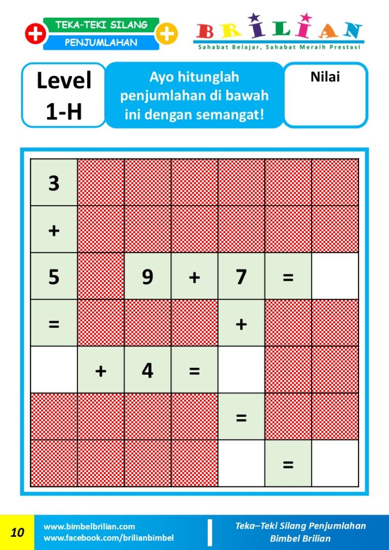 100 Lembar Teka-Teki Silang Penjumlahan – Bimbel Brilian