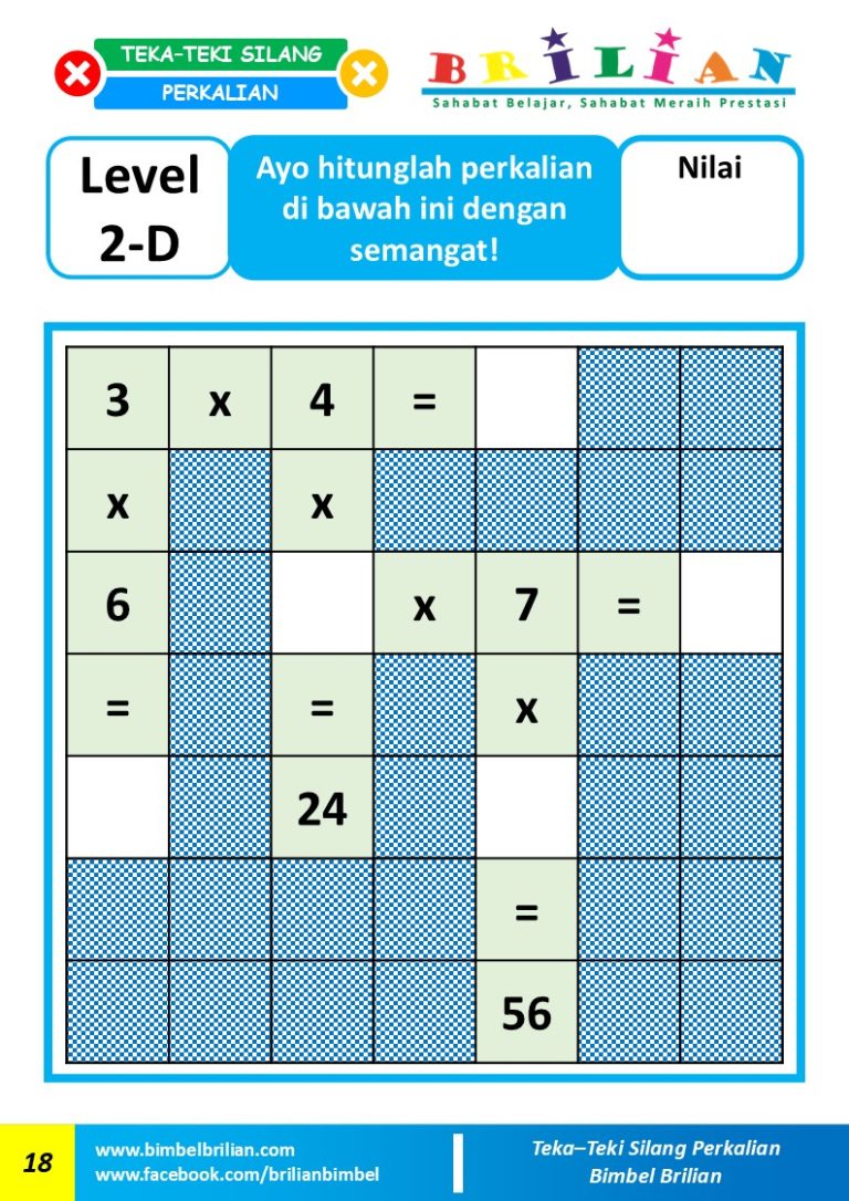 100 Lembar Teka-Teki Silang Perkalian – Bimbel Brilian
