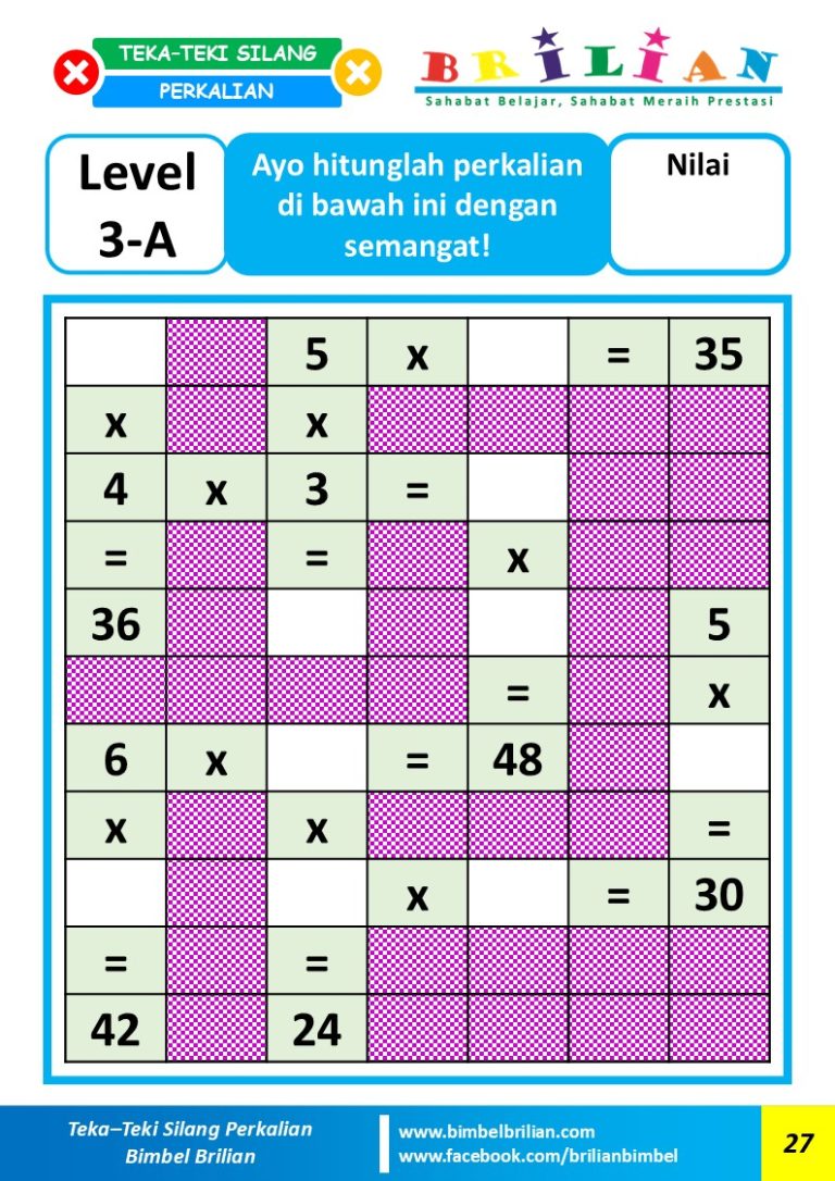 100 Lembar Teka-Teki Silang Perkalian – Bimbel Brilian