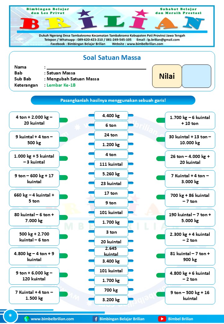 Soal Math Matching Game Satuan Massa – Konversi Satuan Massa (Ton ...